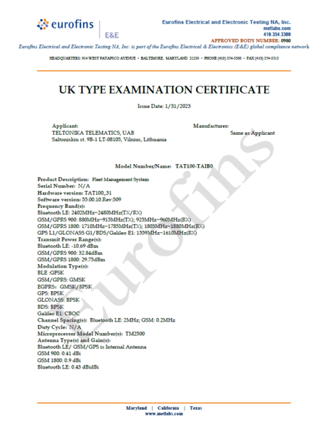 TAT100 UKCA - Teltonika Telematics Wiki