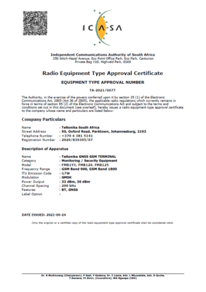 FMB120 ICASA certificate - Teltonika Telematics Wiki