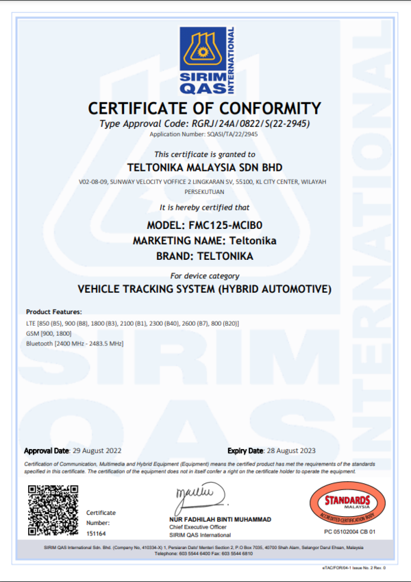 FMC125 SIRIM QAS - Teltonika Telematics Wiki