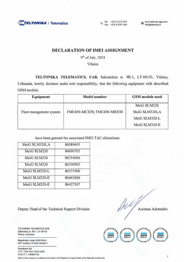 FMC650 Declaration of IMEI assignment - Teltonika Telematics Wiki