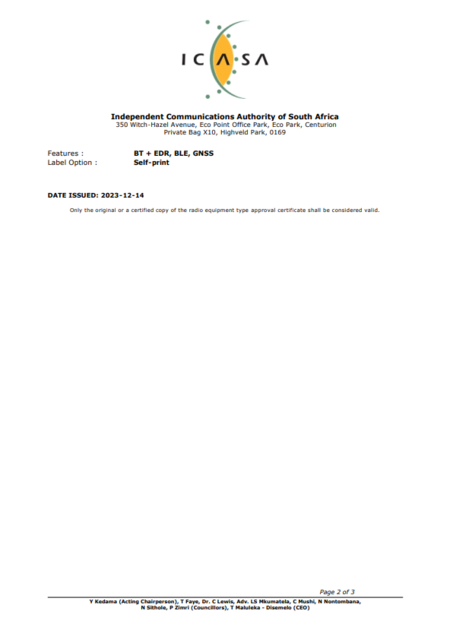 FMC880 ICASA certificate - Teltonika Telematics Wiki