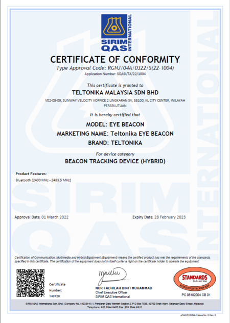 BTSID1 SIRIM QAS - Wiki Knowledge Base | Teltonika GPS