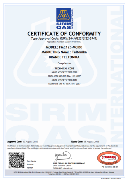 FMC125 SIRIM QAS - Teltonika Telematics Wiki