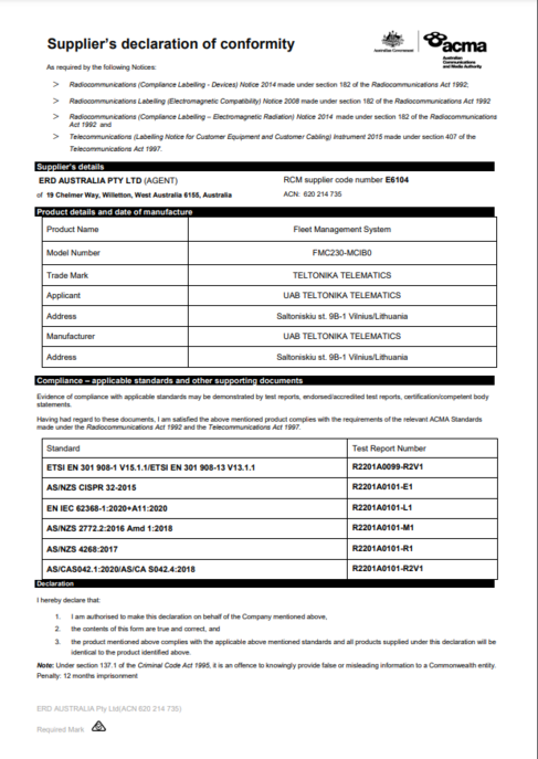 FMC230 RCM - Teltonika Telematics Wiki