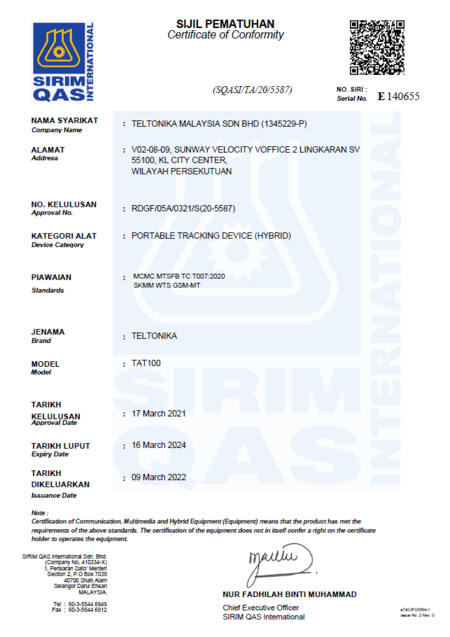 TAT100 SIRIM QAS - Teltonika Telematics Wiki