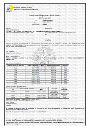 FMB125 Anatel certificate - Teltonika Telematics Wiki