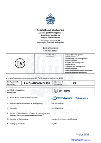 FMC234 E-Mark - Teltonika Telematics Wiki