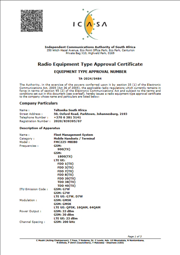 FMC225 ICASA - Teltonika Telematics Wiki