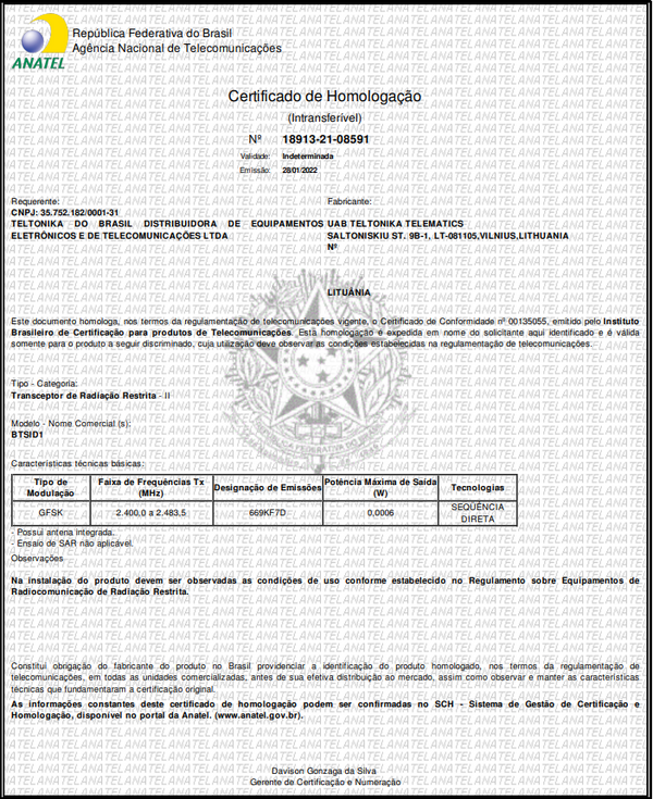 BTSID1 ANATEL - Teltonika Telematics Wiki