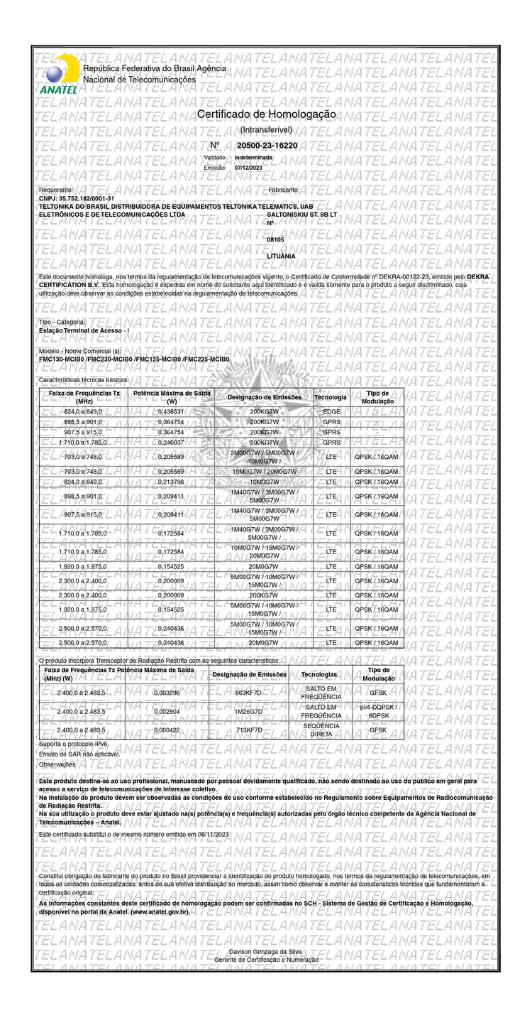 FMC230 Anatel - Teltonika Telematics Wiki