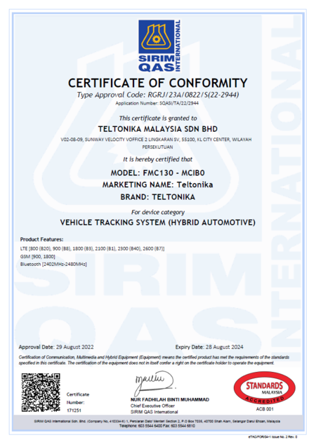 FMC130 SIRIM QAS - Teltonika Telematics Wiki